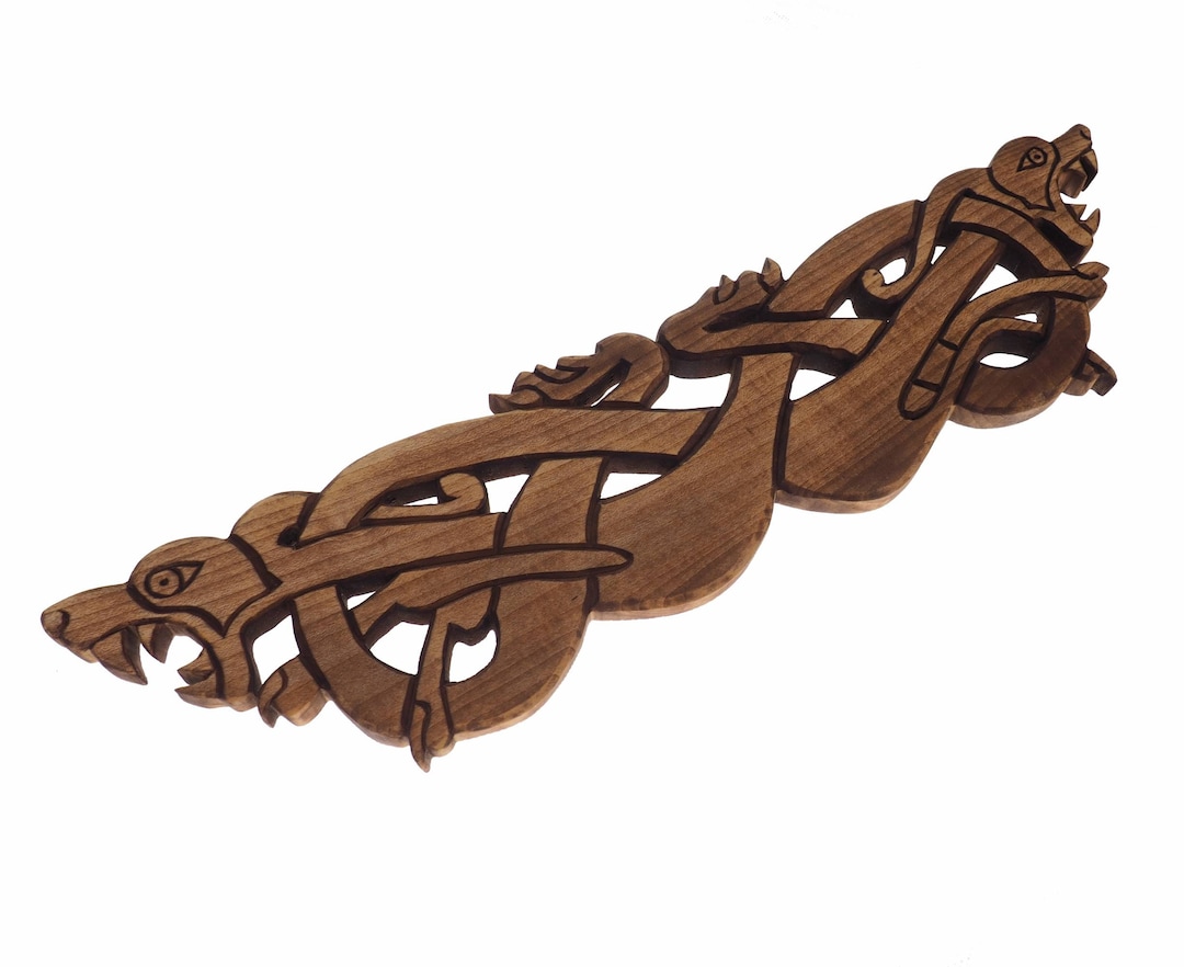 Wooden Dragons, Hand Carved, Urnes Style Viking Wall Hanging, Two ...