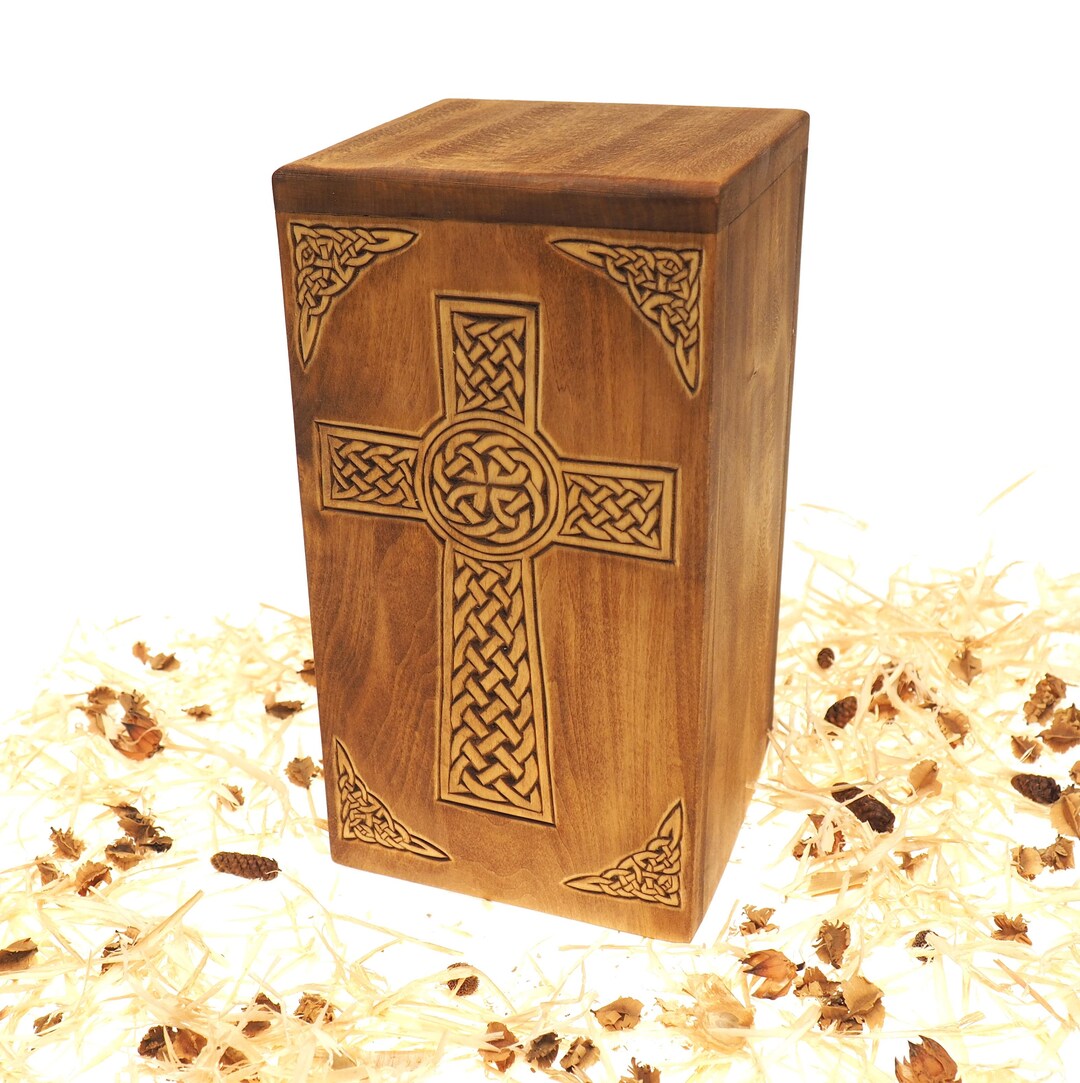 Personalized Wood Urn Celtic Cross Pattern, for Human Ashes, Memorial ...