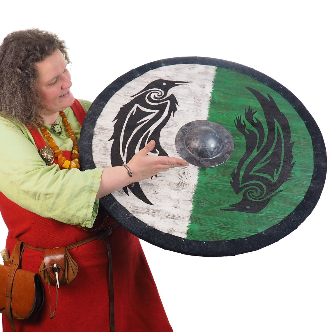 Double Ravens Personalized Viking Shield Green, Norseman , Wall Decor ...