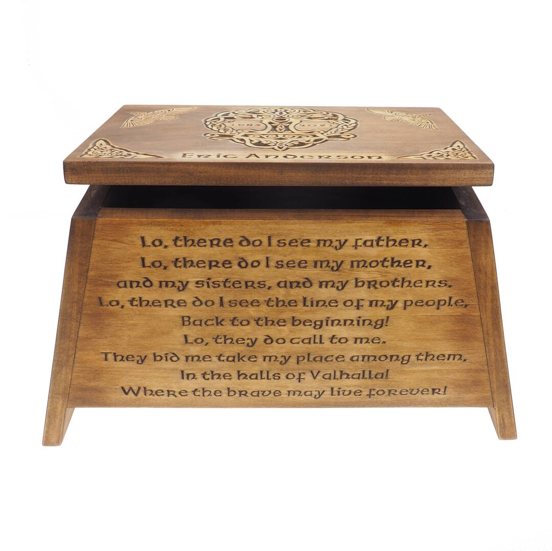 Viking Personalized Wood Memorial Box With Yggdrasil, Wooden Carved ...