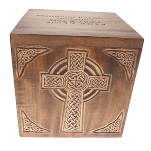Square Personalized Wood Urn, Celtic Cross, for Human Ashes, Wooden ...