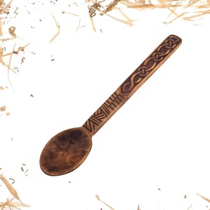 Wooden Hand Carved Spoon, Viking Pattern, Medieval Spoon,wood Cutlery ...