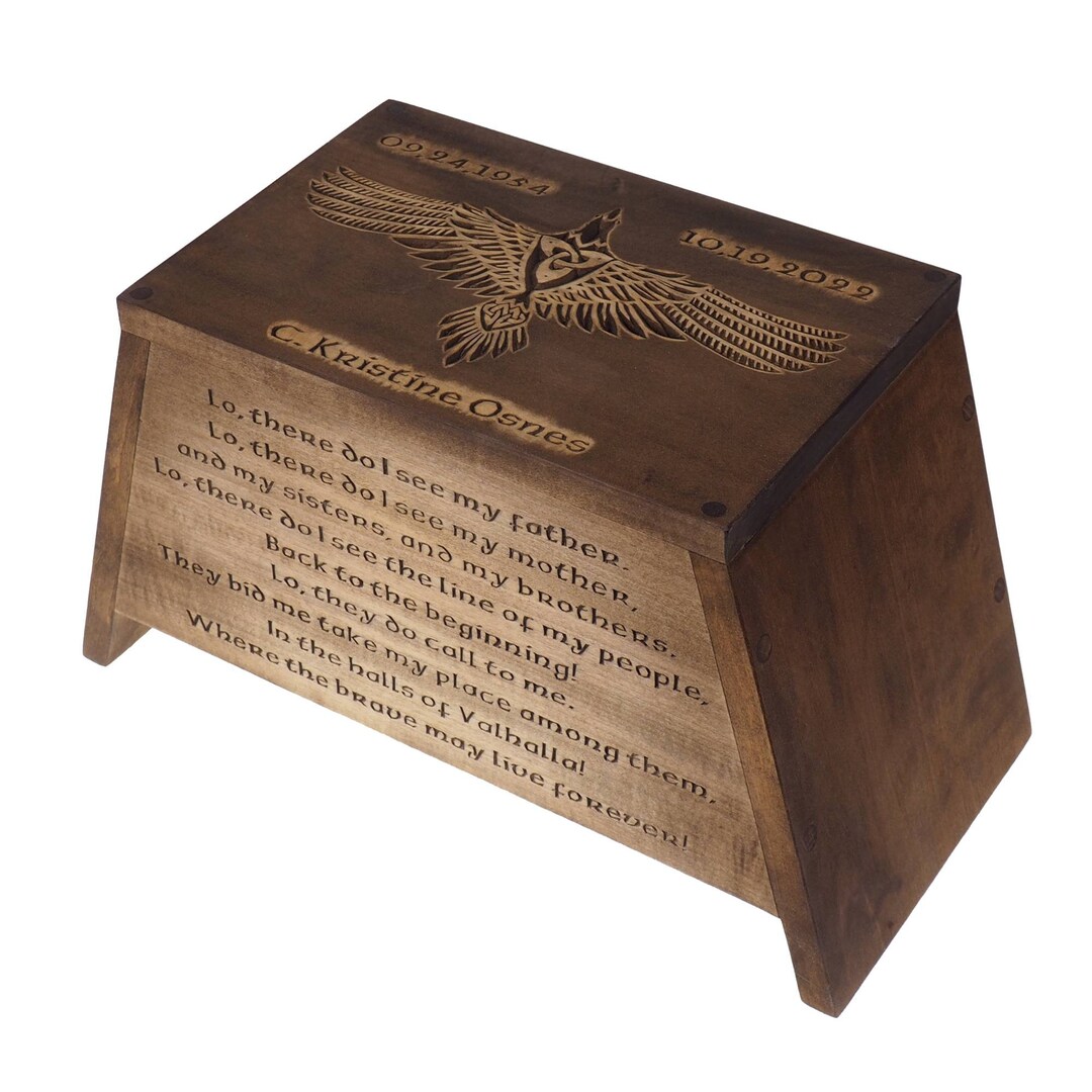 Viking Personalized Wood Urn With Raven, Viking Ship, Memorial Hand ...