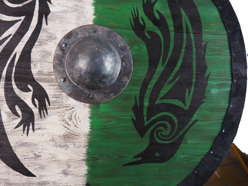 Double Ravens Personalized Viking Shield Green, Norseman , Wall Decor ...