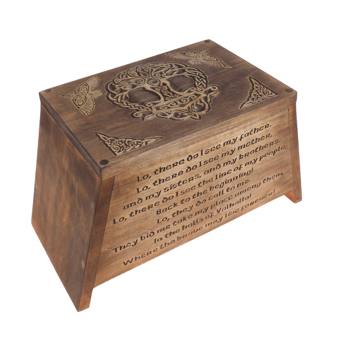 Viking Personalized Wood Urn With Yggdrasil, Memorial Box Hand-carved ...