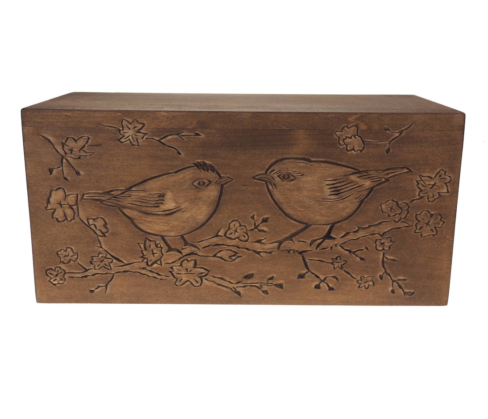 Double Wood Urn Personalized for Human Ashes, Bird Pattern, Memorial ...