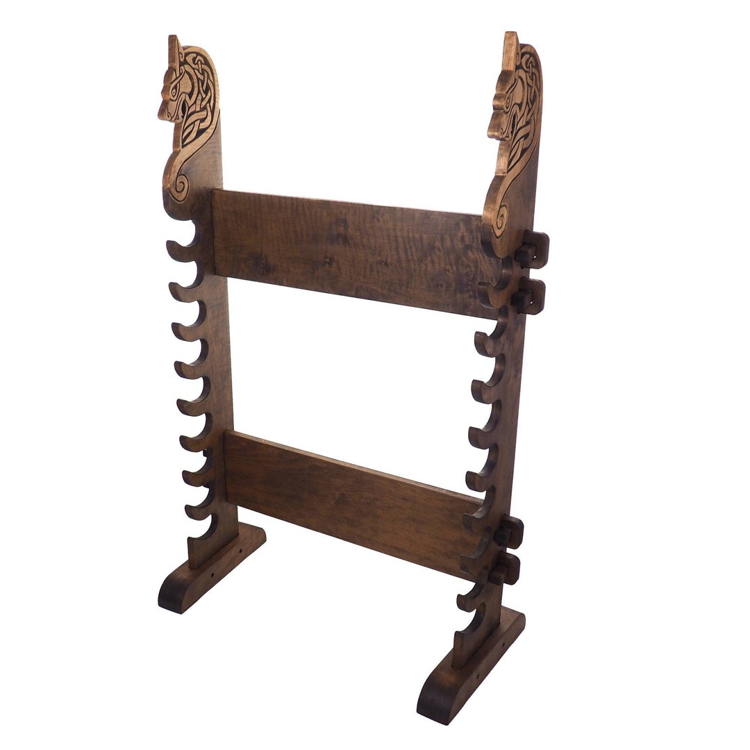 Viking Personalized Stand for Weapons, Standing, Weapon Rack With Wolf ...