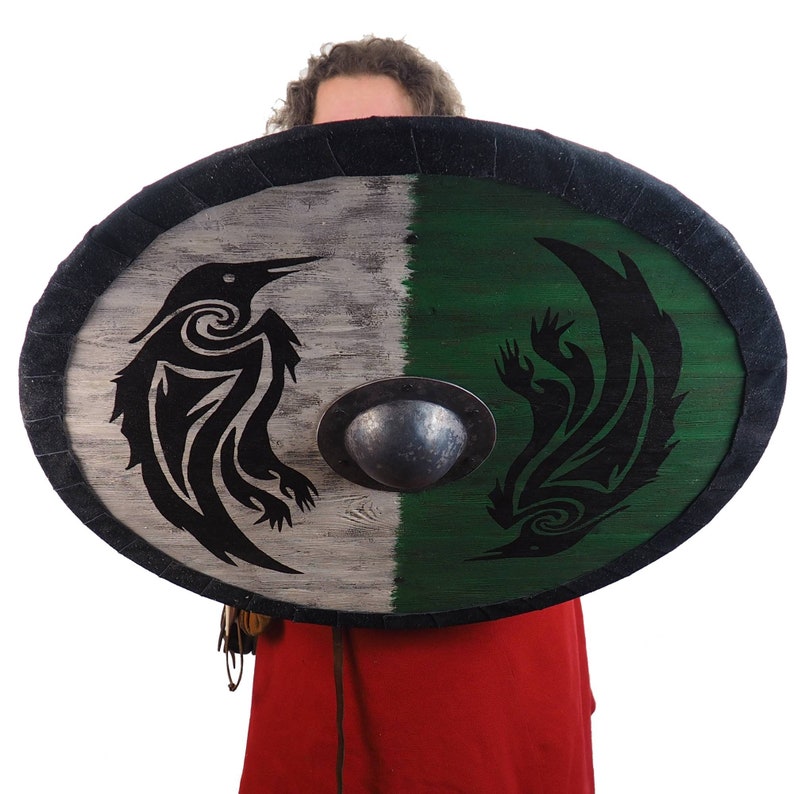 Double Ravens Personalized Viking Shield Green, Norseman , Wall Decor ...