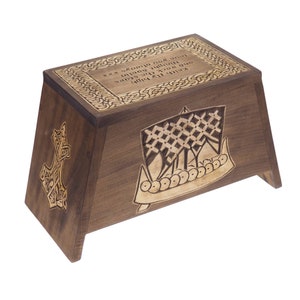 Viking Ship Personalized Wood Urn, Wooden Memorial Box Carved ...