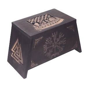 Viking Personalized Wood Urn With Runic Compass, Viking Ship, Wooden ...