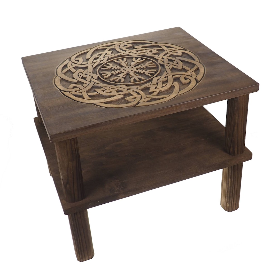 Coffee Table, Aegishjalmur, Personalized, Hand Carving, Viking Decor ...