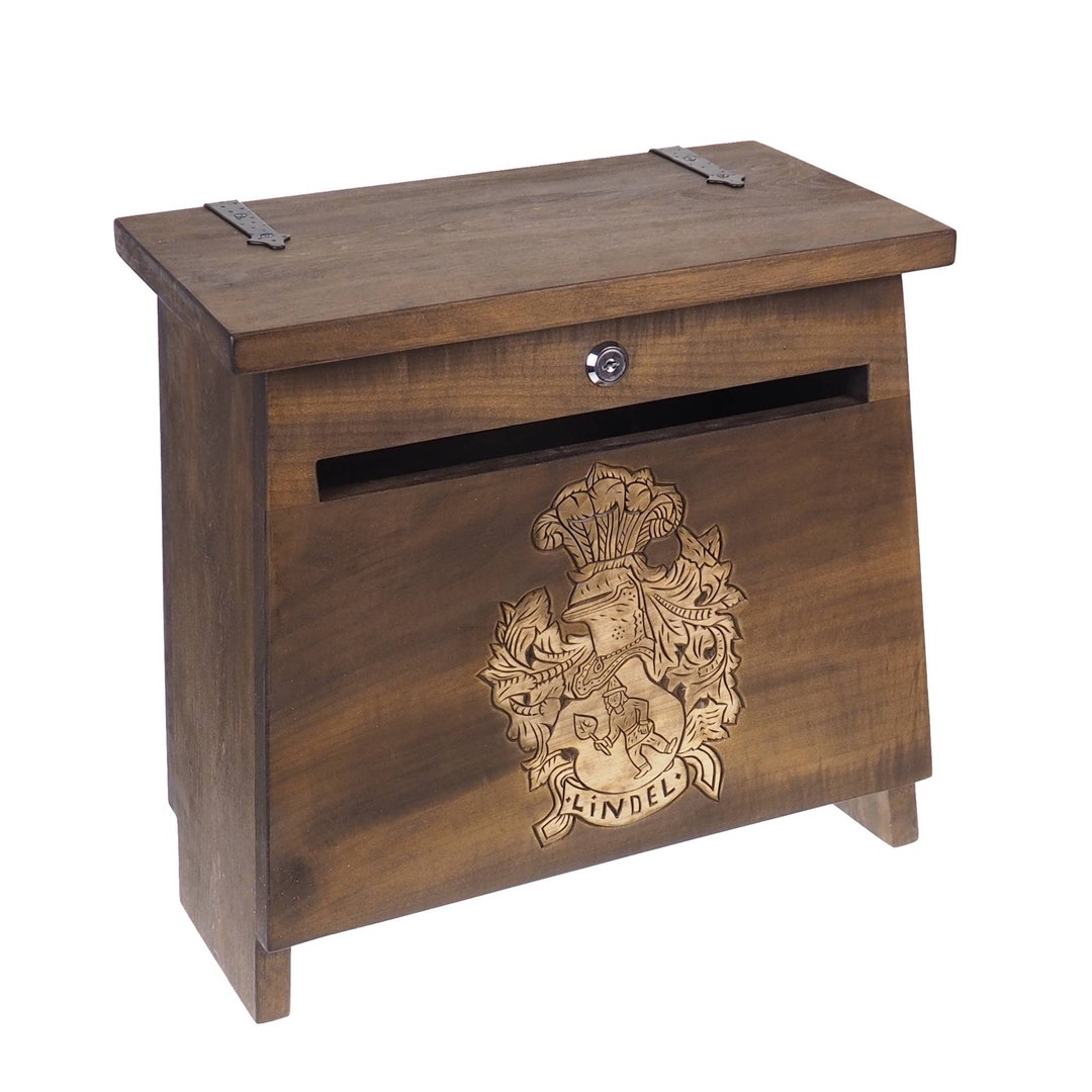 Big Personalised Mailbox With Crest, Wooden Wall Mount, Cardbox With ...