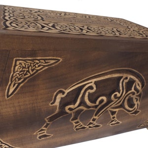 Viking Personalized Wood Urn With Celtic Boar, Memorial Box Carved ...