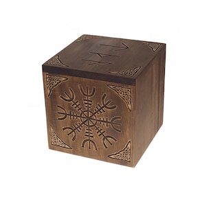 Square Personalized Wood Urn, Aegishjalmur, for Human Ashes, Wooden ...