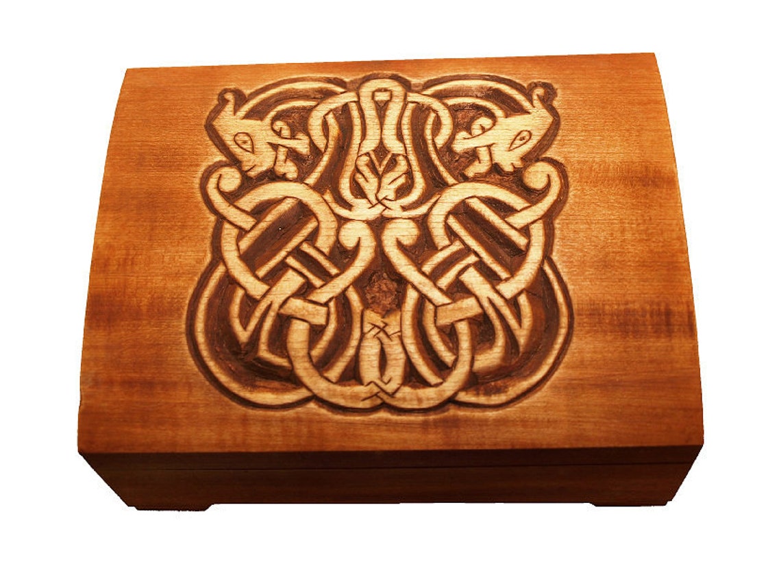 Wooden Historical Jewelry Box With Urnes Dragons, Gotland (sweden) - Etsy