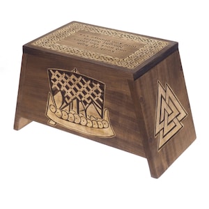 Viking Ship Personalized Wood Urn, Wooden Memorial Box Carved ...