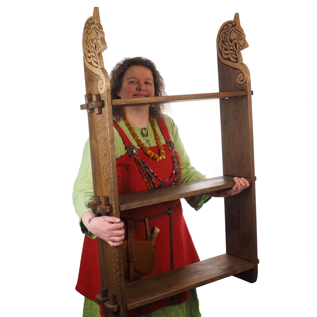 Viking Personalized Three-shelf Bookcase , Wall Shelf Wolf Head ...