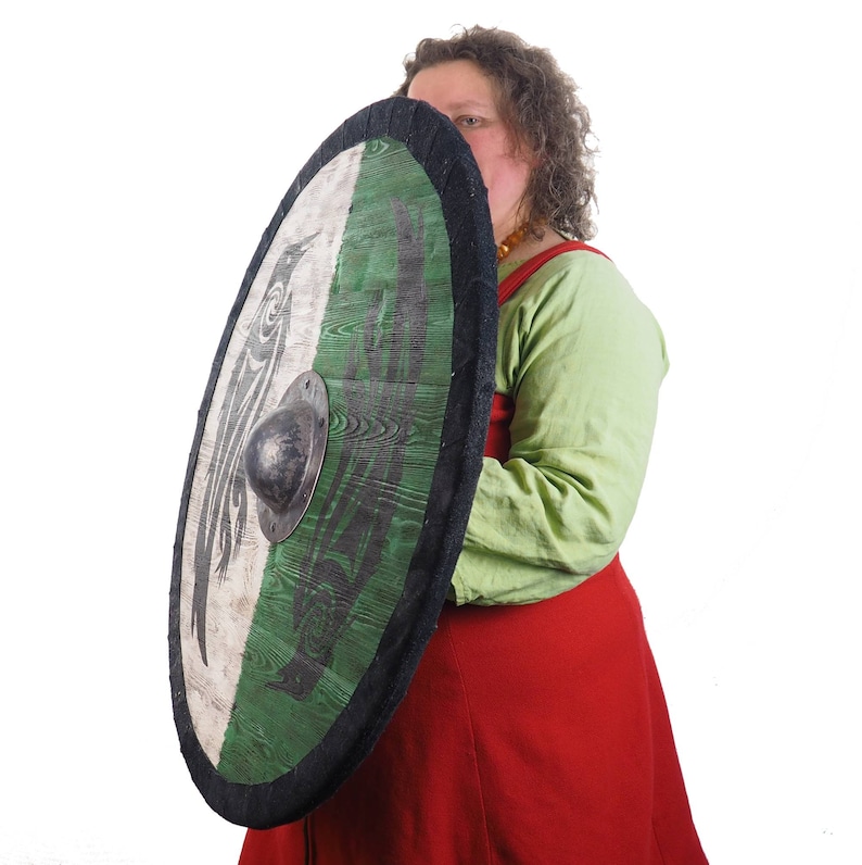 Double Ravens Personalized Viking Shield Green, Norseman , Wall Decor ...