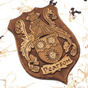 Pearson Personalized Family Crest, Hand Carved, Coat of Arms, Custom ...