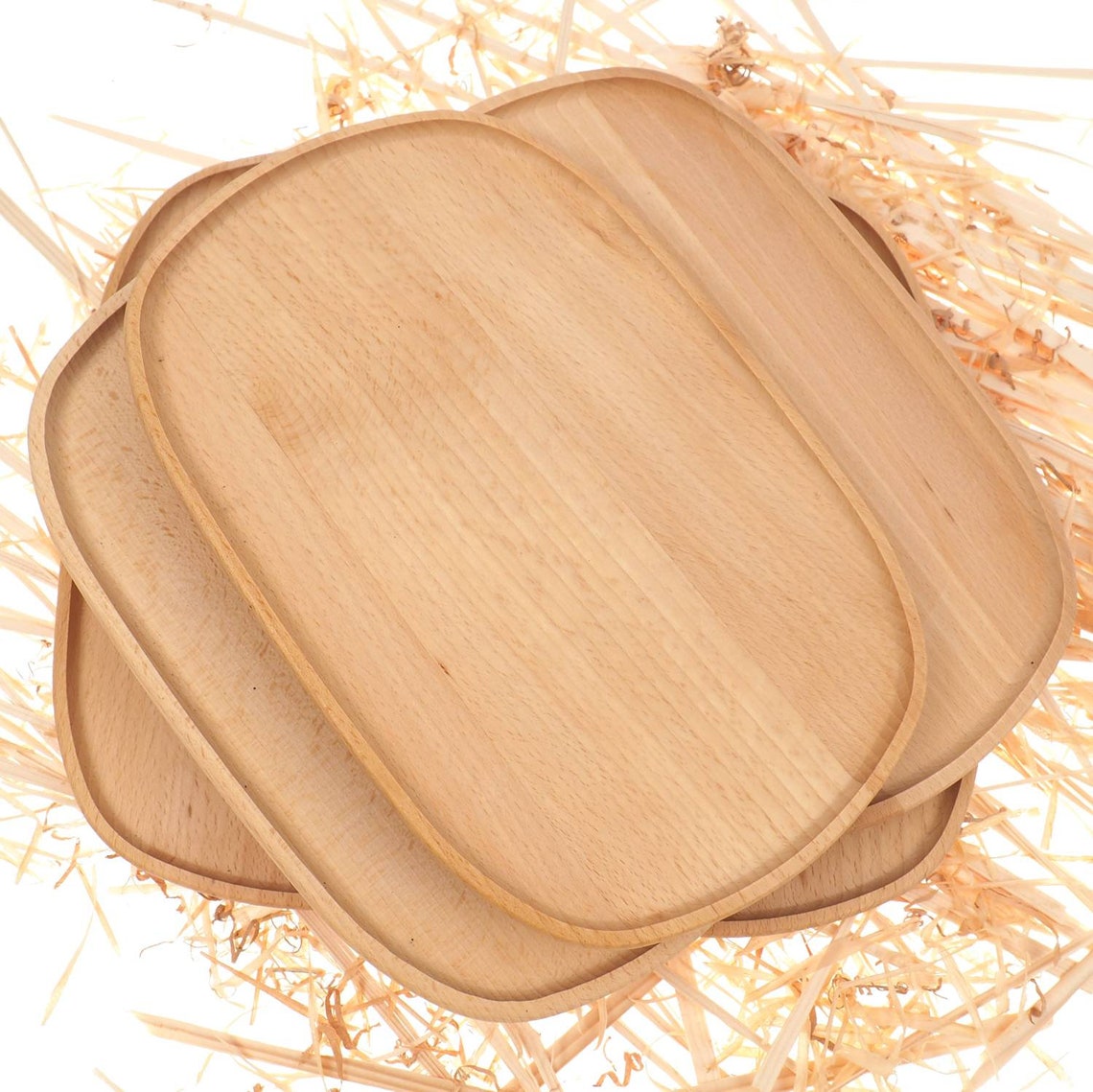 Big Flat Wooden Plate Oak Tray Rounded Viking Dishes | Etsy