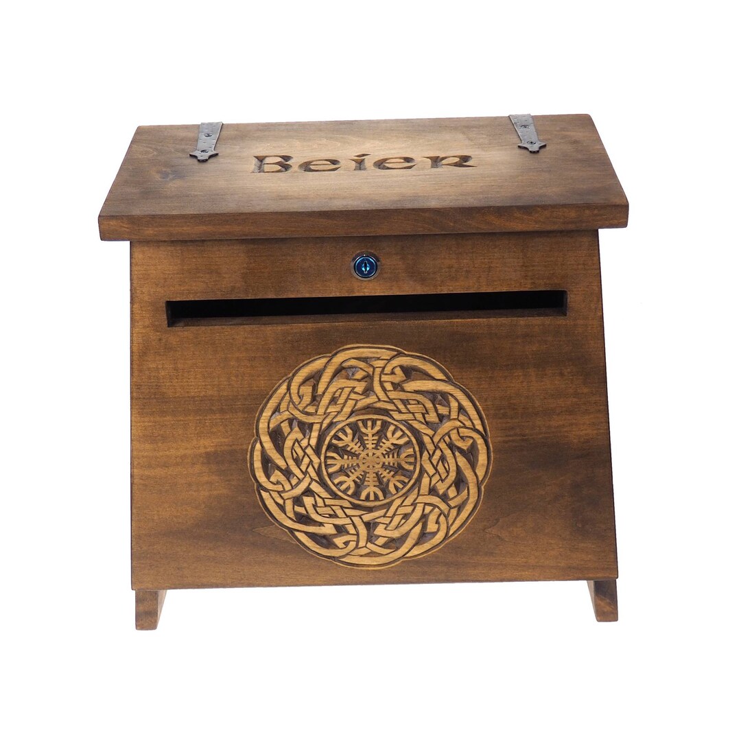 Big Personalised Viking Mailbox Aegishjalmur, Wooden Wall Mount ...