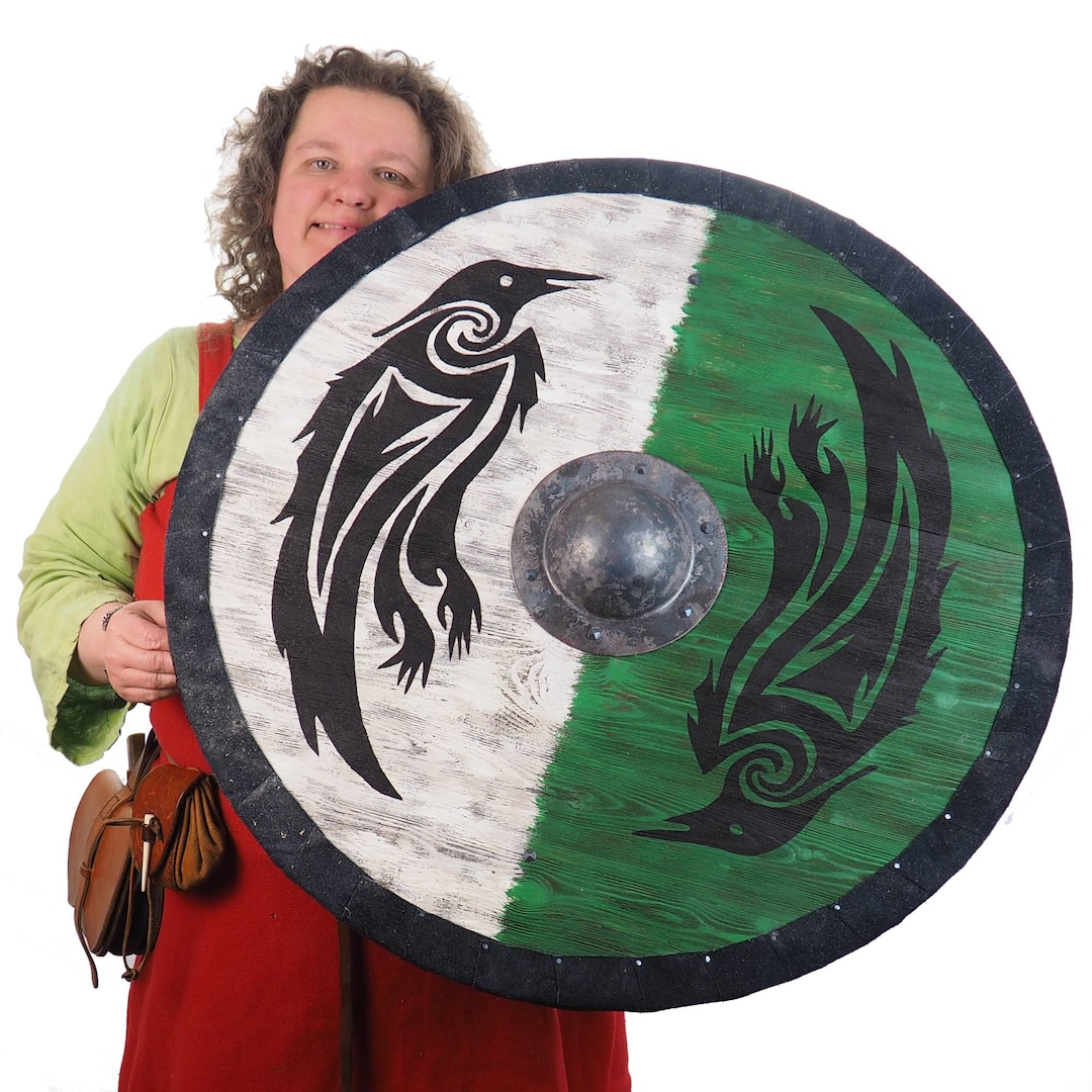 Double Ravens Personalized Viking Shield Green, Norseman , Wall Decor ...