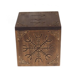 Square Personalized Wood Urn, Aegishjalmur, for Human Ashes, Wooden ...