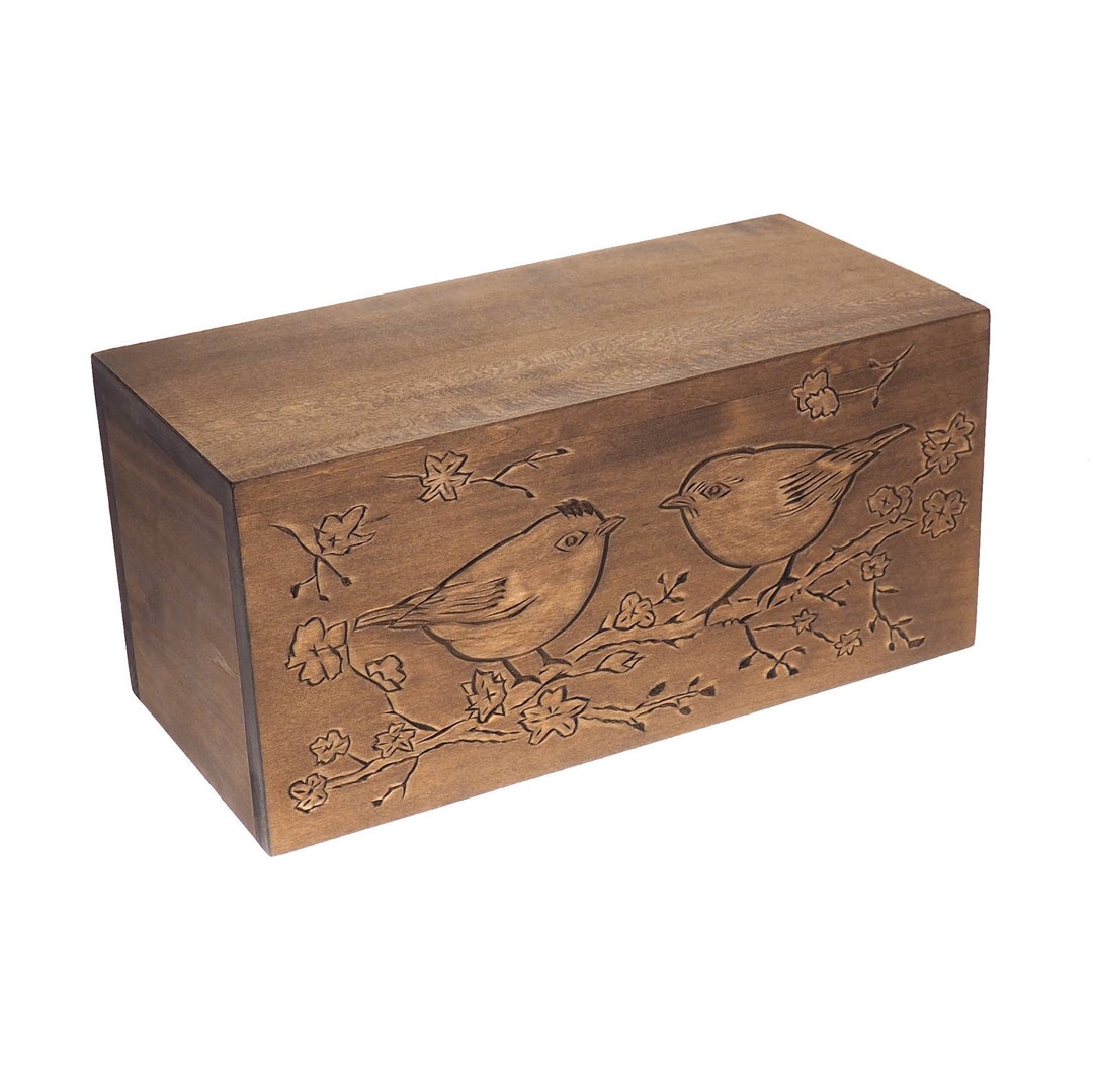 Double Wood Urn Personalized for Human Ashes, Bird Pattern, Wooden ...