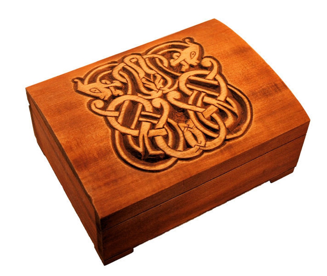 Wooden Historical Jewelry Box With Urnes Dragons, Gotland (sweden) - Etsy