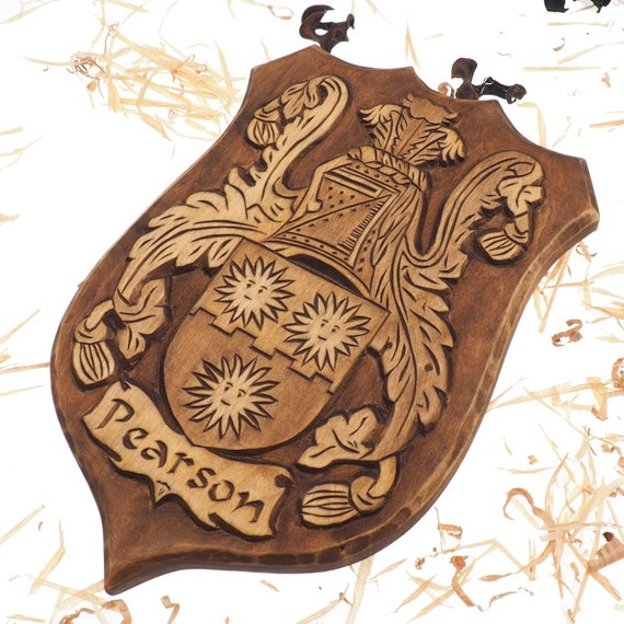 Pearson Personalized Family Crest Hand Carved Coat of Arms - Etsy