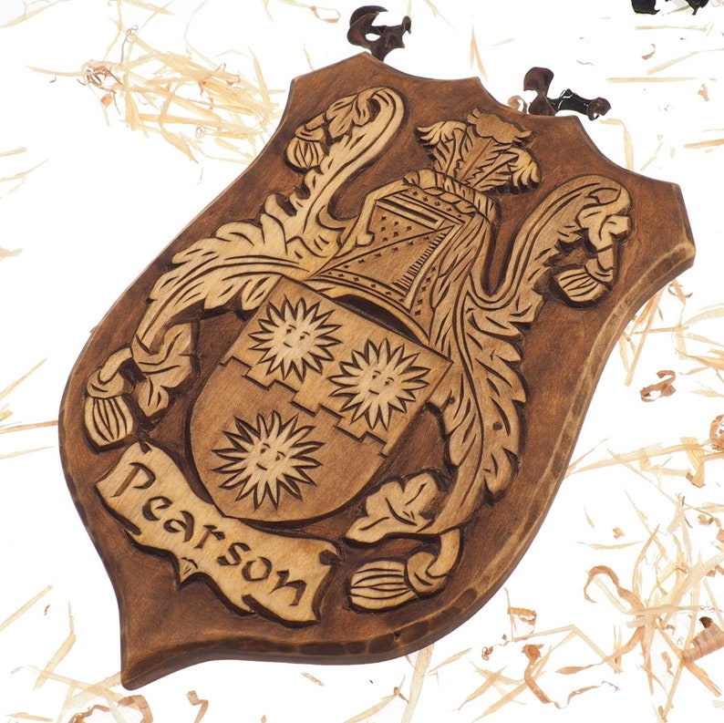 Pearson Personalized Family Crest Hand Carved Coat of Arms - Etsy