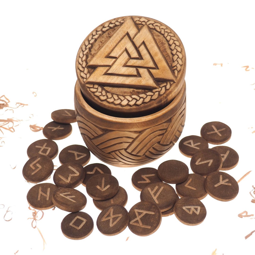 Viking Rune Set in Hand Carved Box With Valknut Norse Runes - Etsy