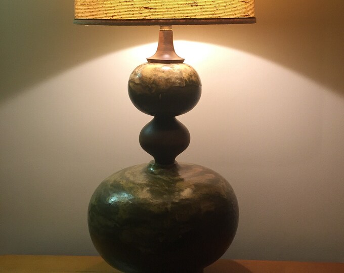 Mid Century Modern Large Sculptural Ceramic and Wood Table Lamp W/o ...