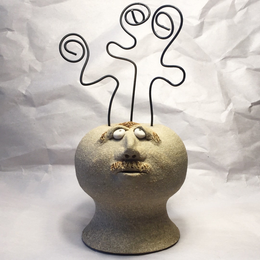 Studio Pottery Stoneware Fun Face With Wire Holders - Etsy