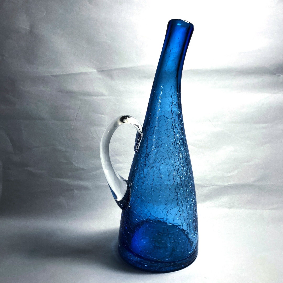Winslow Anderson for Blenko 948 Early Sky Blue Crackle Glass With Clear ...