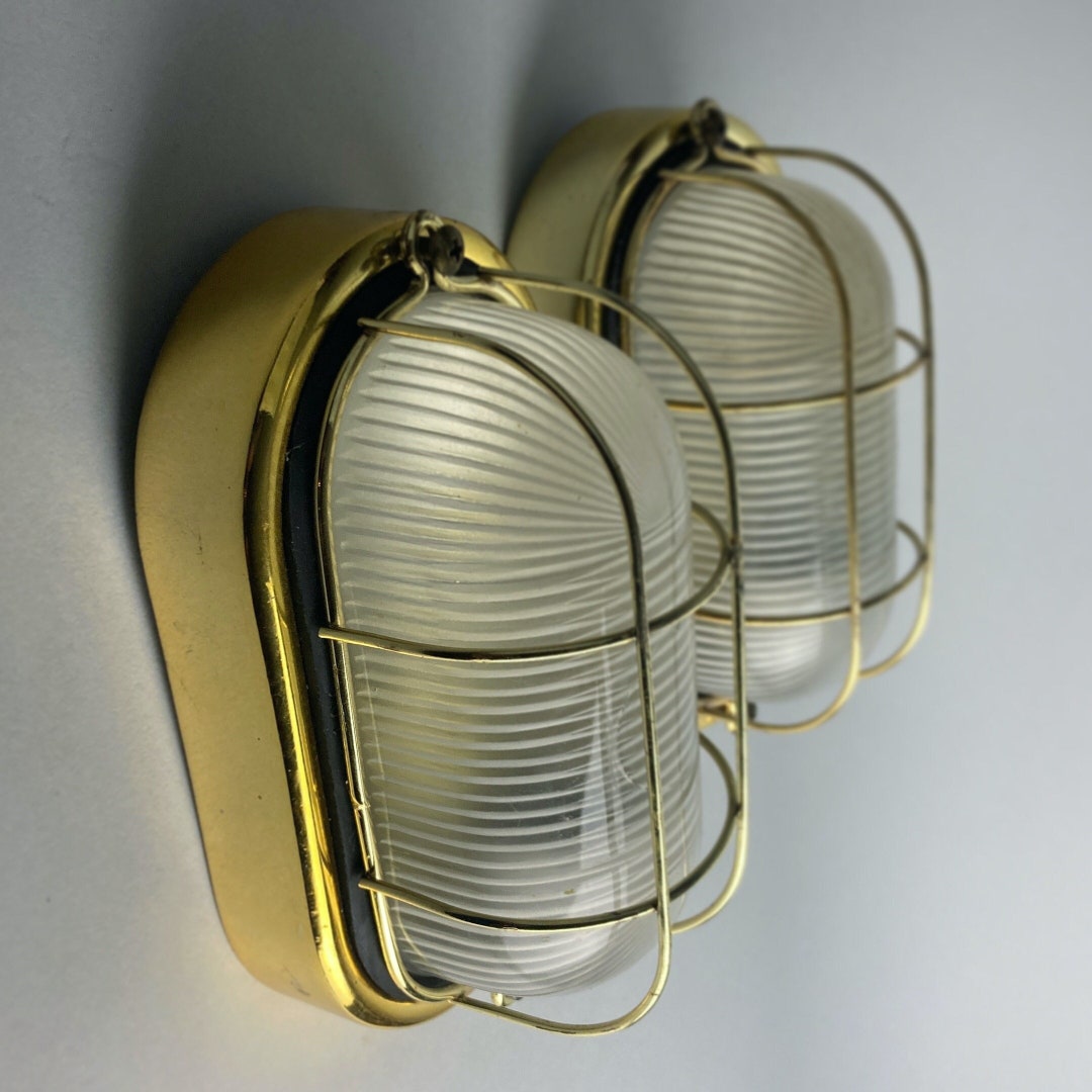 Nautical Bulkhead Style Pair of Brass Plated Metal Wall or Ceiling ...