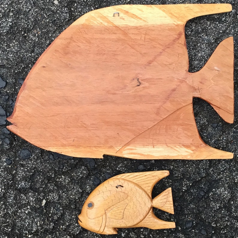 Hand Carved Large and Small Wood Wall Fish - Etsy