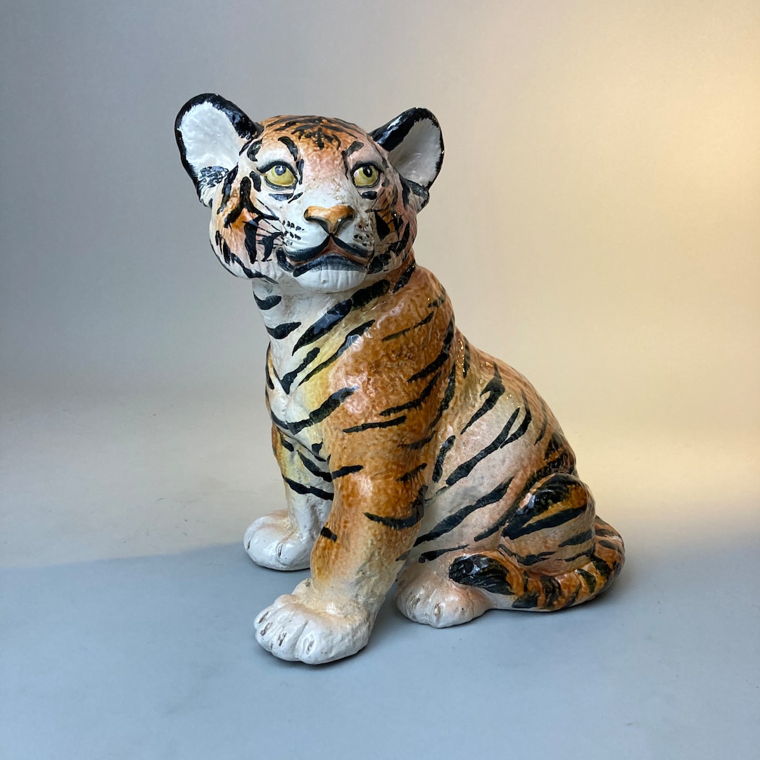 Large Italian Art Pottery Ceramic Tiger Cub Marked Italy 15" High as Is ...