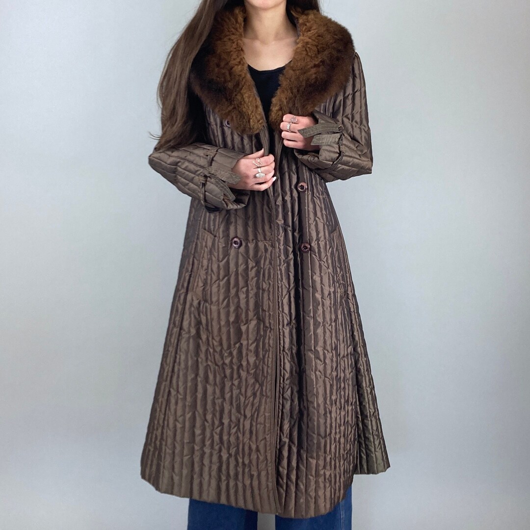 Bronze Color Women's Full Length Puffer Jacket With Shearling Collar - Etsy