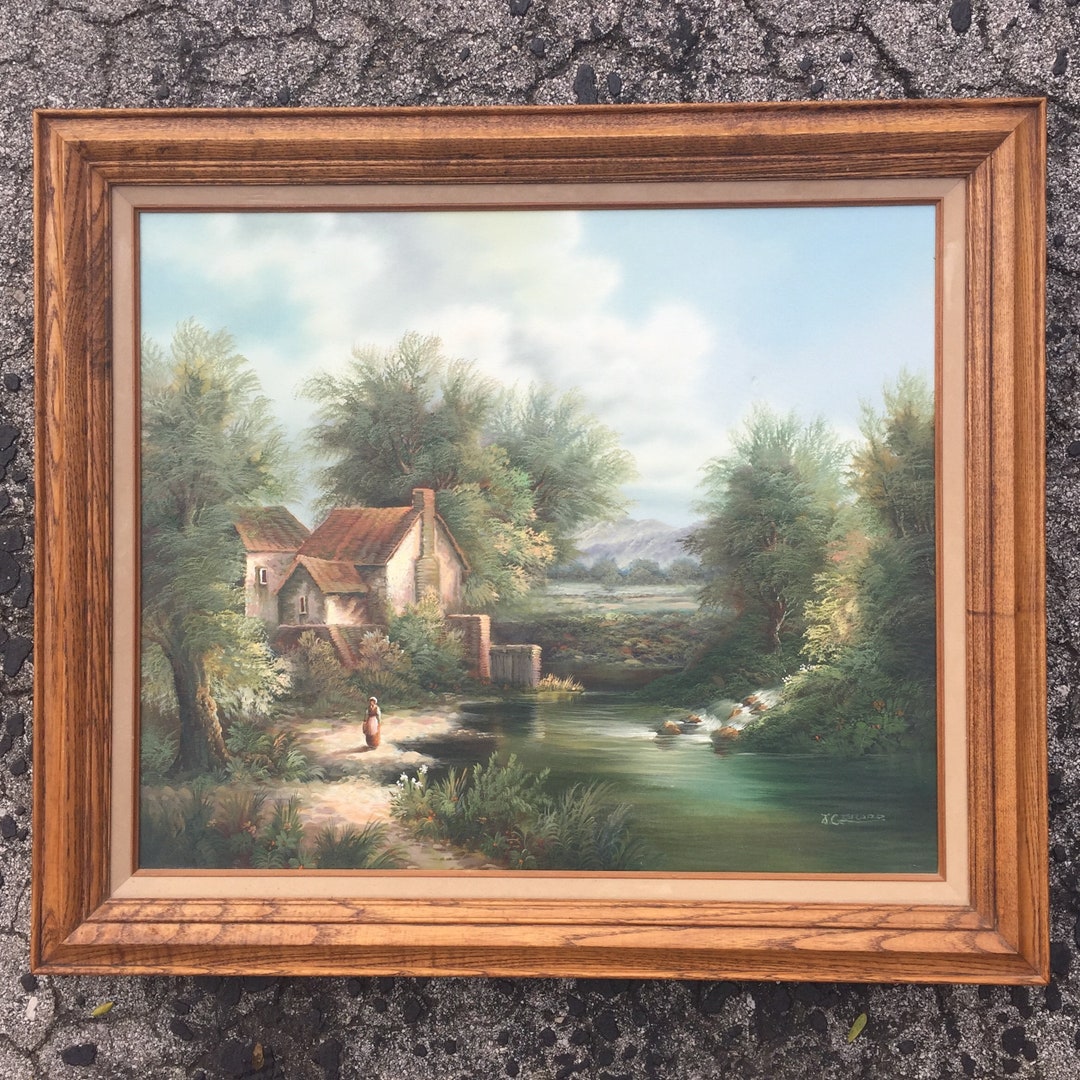 J. Gerard Signed Original Oil Painting on Canvas in Oak Frame - Etsy