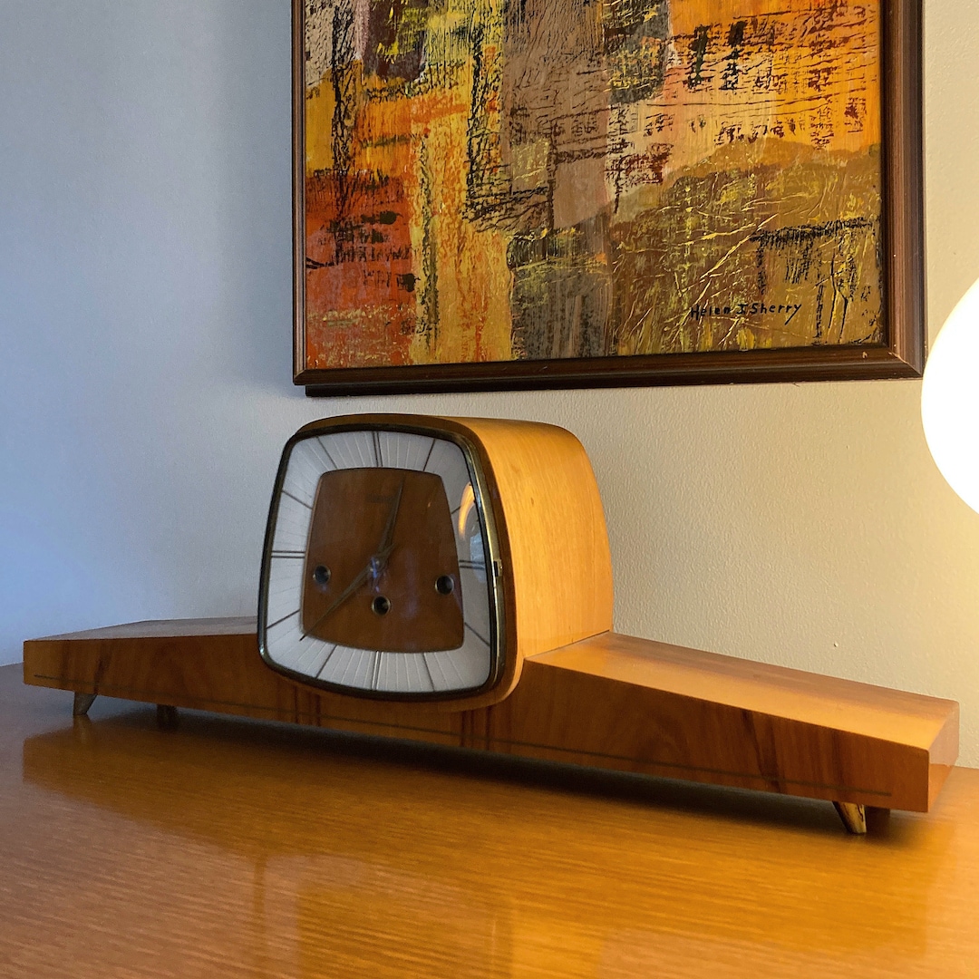 Chronos Mid Century Modern Chiming Rectangular Face Mantle Clock as ...