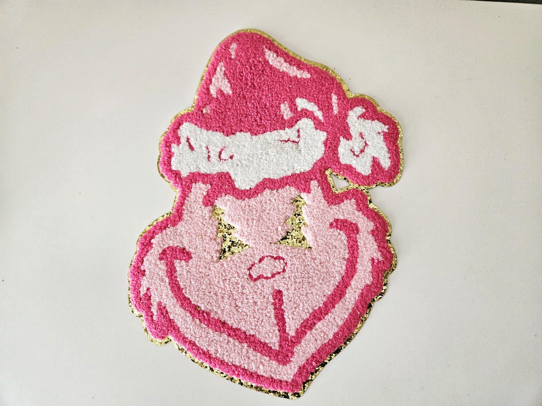 Pink Santa Grinch Chenille Iron on Patch - Etsy