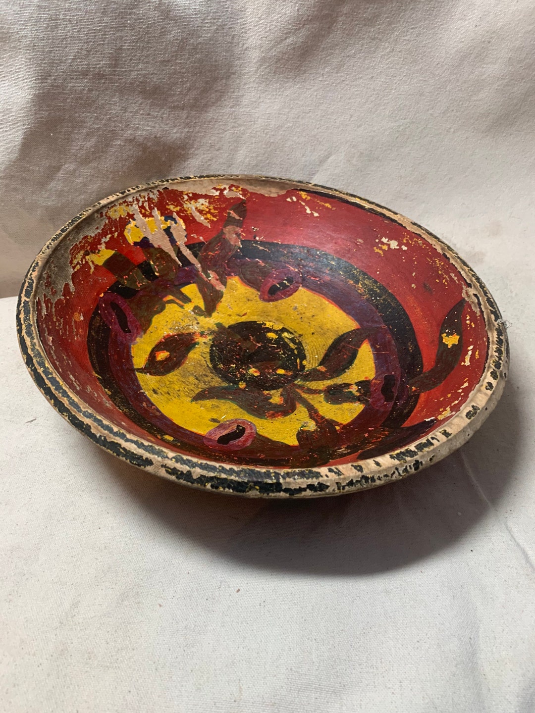 Distressed Wooden Bowl - Etsy