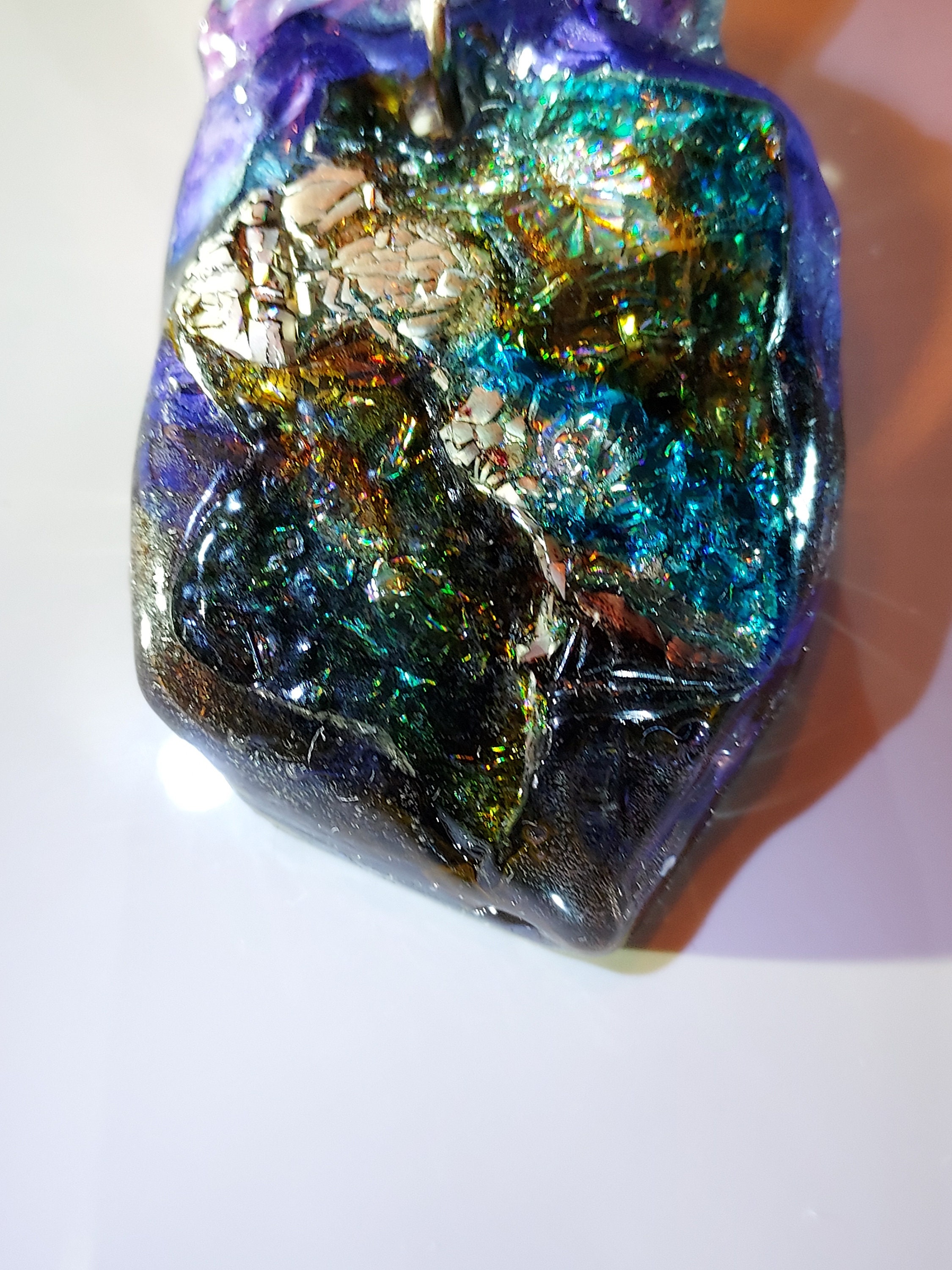 Unique Pendant Necklace Artistic Jewelry Dichroic Glass Natural Stone ...