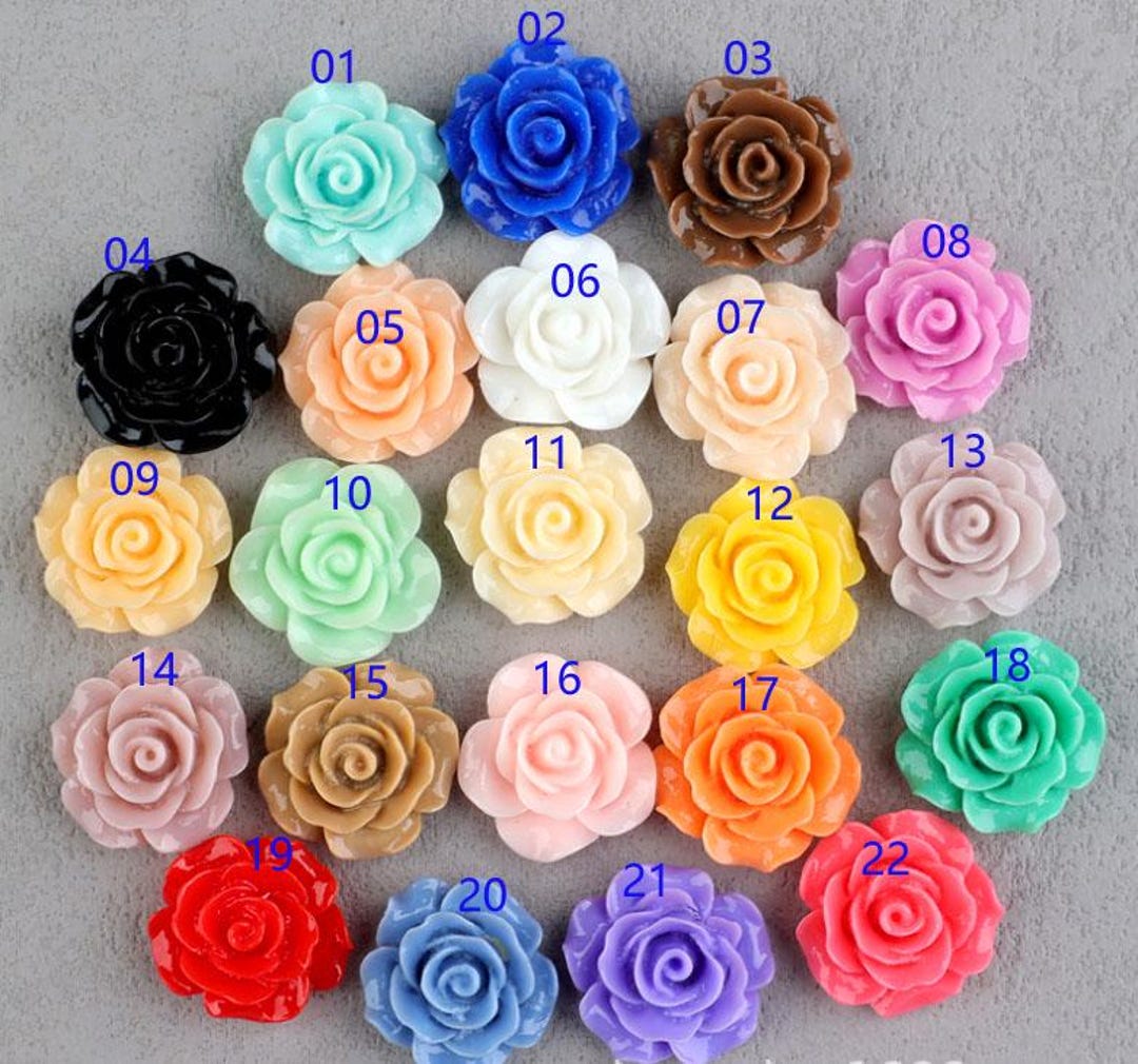 20pcs Rose Flower Cabochons, Resin Cabochons, Flower Shaped, Flatback ...