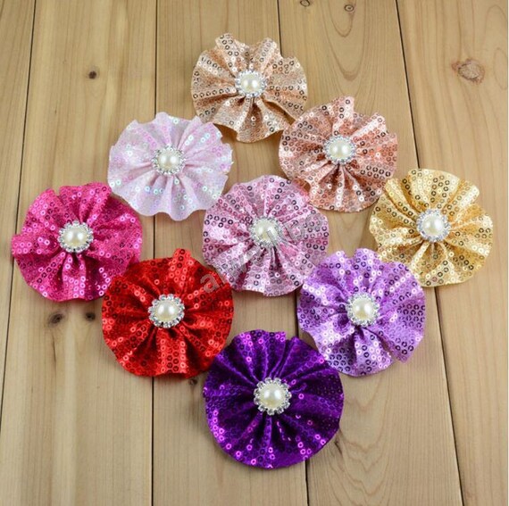 Sequin Flowers With Rhinestone Pearls Diy Hair Accessories | Etsy
