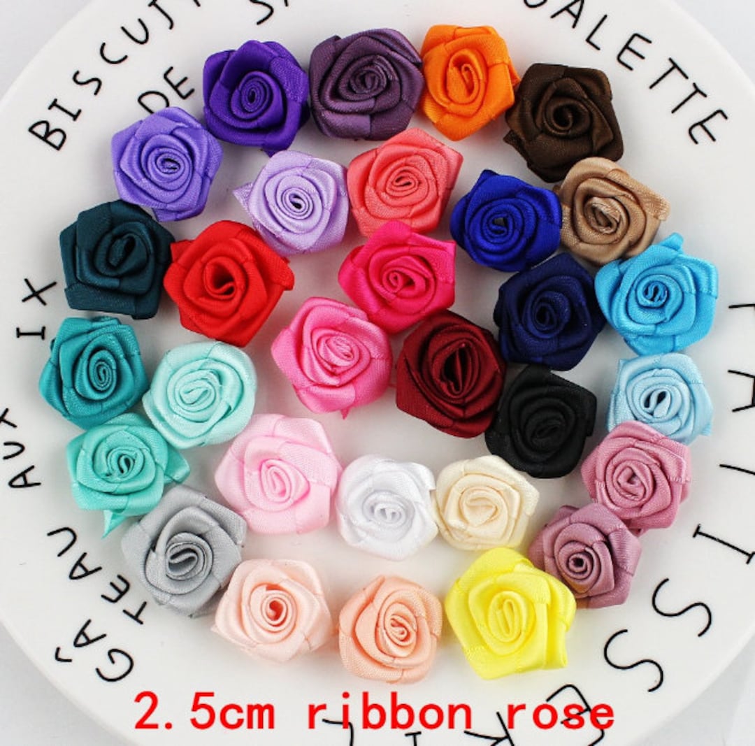 1" Ribbon Flowers Hair Clips Hairpins Handmade Artificial Fabric Flower ...