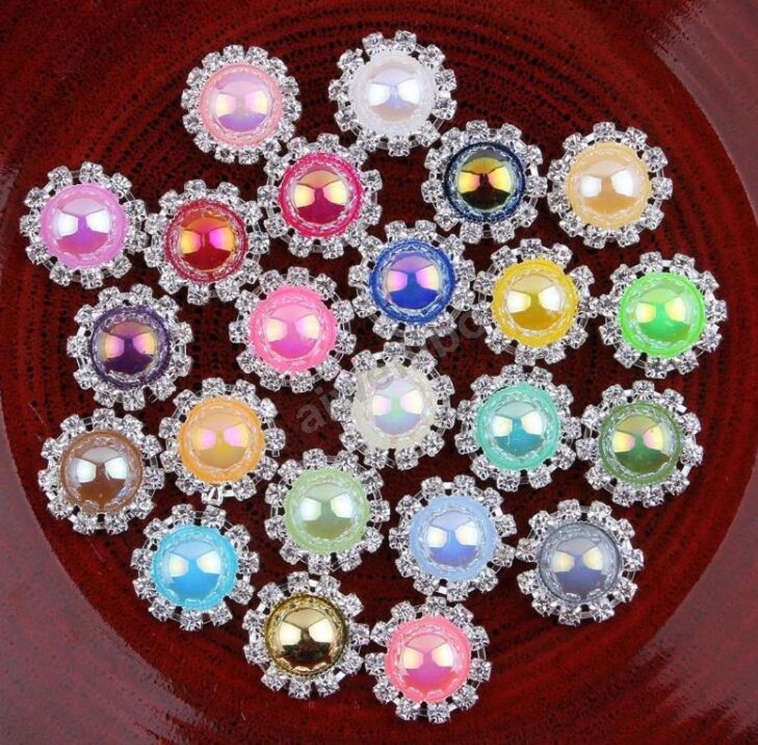 Rhinestone Button Embellishment Crystal Pearl Flat Back Button - Etsy
