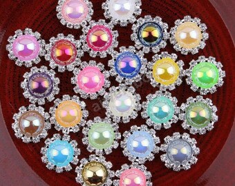 4 Flat Back Rhinestone Pearl Embellishment Metal 25 Mm - Etsy