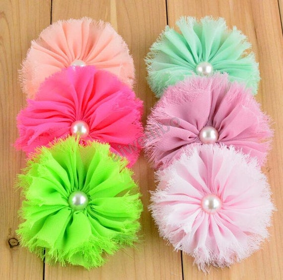 Shabby Flower chiffon Pearl Flower Fabric Flower for Hair | Etsy